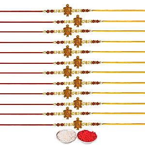 CRAFTONE Set of 12 Lucky Turtle Design Rakhi for Brother, Designer Rakhi Set for Raksha Bandhan, Small Beads Rakhi Thread Bhaiya Bhabhi Sister Rakhi Band for Rakshabandhan with Roli Chawal