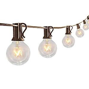 SUNSGNE 25Ft Globe String Lights G40 Outdoor Patio String Lights with 27 Clear G40 Bulbs, Natural Warm Bulb Hanging Umbrella Lights for Backyard Patio Garden Party Cafe Indoor Outdoor Decor-Brown