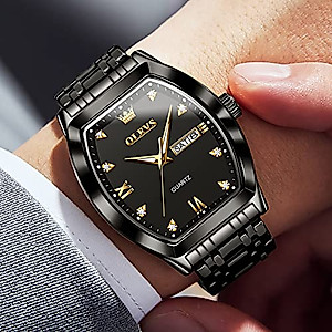 OLEVS Watch for Men Business Dress Diamond Analog Quartz Date Luxury Men Watches Black Casual Stainless Steel Waterproof Luminous Two Tone Man Wrist Watch Square