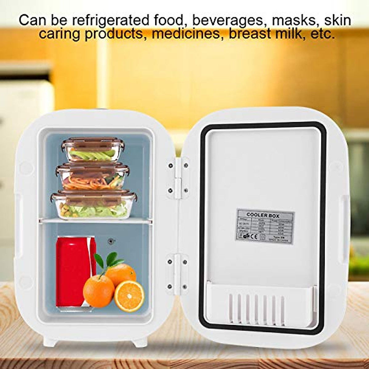 HUANGXING - Mini Fridge, 6 Liter AC DC Portable Electric Cooler and Warmer Silent Cosmetics Refrigerator Compact Personal Beauty Makeup Skincare Fridge for Skincare Bedroom Travel Car Dorm Foods(US)