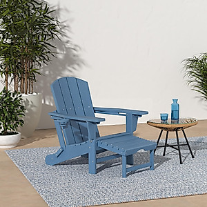 KINGYES Chair with Cup Holder, Wood-Like Reclining Versatile Adirondack Chair, Blue