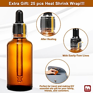 GMISUN Tincture Bottles With Dropper, 25 Pack 2 Oz Amber Glass Dropper Bottle with Eye Dropper, 60ml Empty Oil Dropper Bottle For Essential Oils, Tinctures, Medicine - with Heat Shrink Wrap