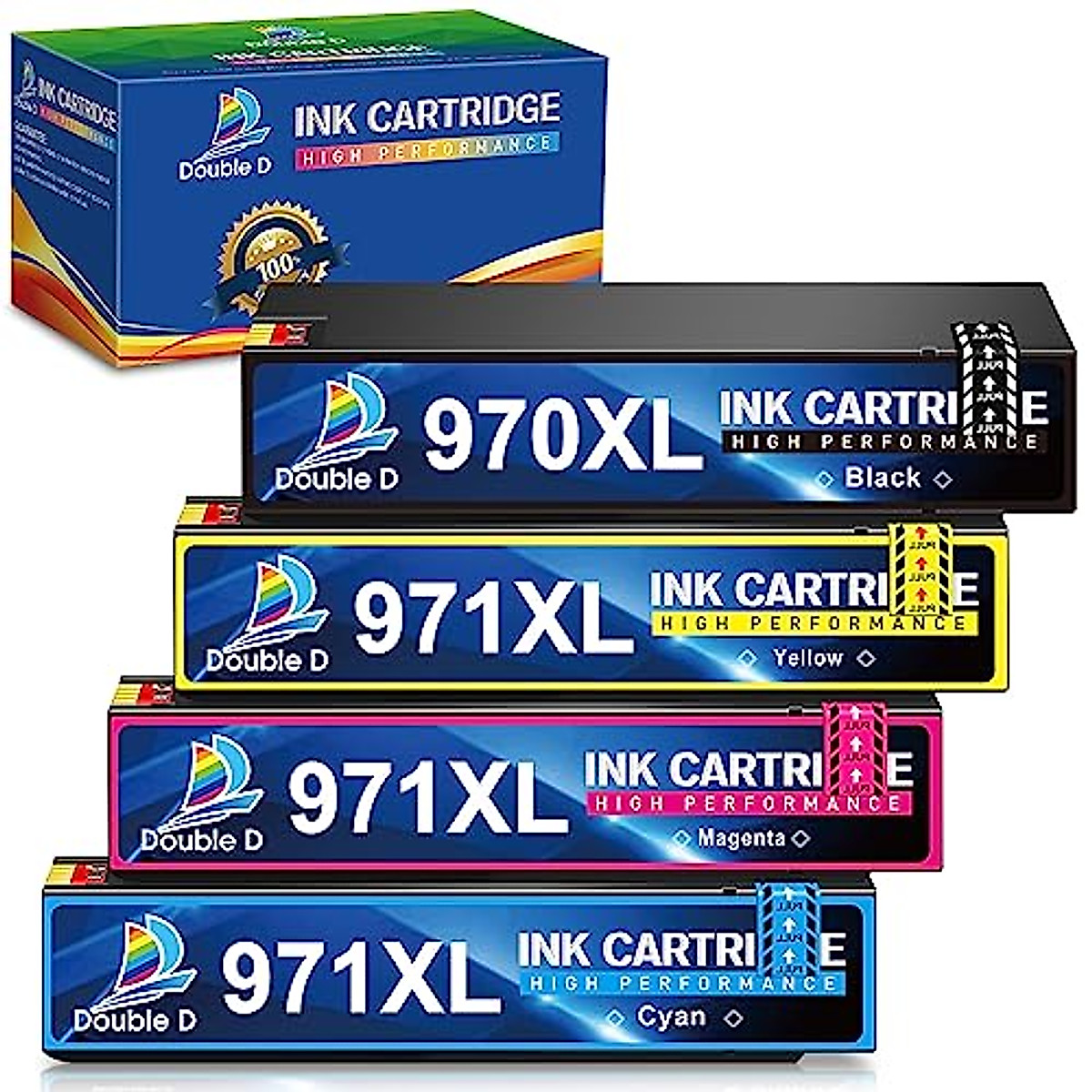 DOUBLE D Compatible Replacement for HP 970XL 971XL 970 971 Ink Cartridges (Upgraded Chip), Work for HP Officejet Pro X576dw X476dw X476nw X551dw X451dw X451dn (1B, 1C, 1M, 1Y) 4 Pack