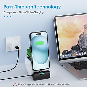 Mini Portable Charger USB C Power Bank, Upgraded 5000mAh PD Fast Charging Battery Pack Built-in USB-C Connector,LCD Display,Compatible with iPhone 15,15 Plus,15 Pro/Max ,iPad Pro/Air,Android Phone etc