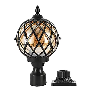 N / A EREBJENH Designer Outdoor Post Light Fixture with 3-Inch Pier Mount IP65 Waterproof E26 Bulb Base Clear Glass Shade Exterior Post Lighting,1-Light House Exterior Pillar Pole Lantern,Black