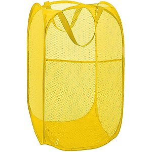 Bud Mesh Pop up Laundry Hamper, Foldable Clothes Hamper Laundry Basket for Kids Room, Bedroom, College Dorm or Travel, Yellow