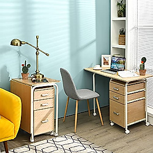 Tangkula Folding Computer Desk Wheeled Home Office Furniture with 3 Drawers Laptop Desk Writing Table Portable Dorm Apartment Space Saving Compact Desk for Small Spaces