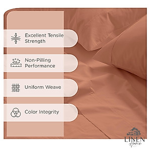 Linen Home 100% Cotton Percale Sheets Full Size, Tera Clay, Deep Pocket, 4 Pieces Set - 1 Flat, 1 Deep Pocket Fitted Sheet and 2 Pillowcases, Crisp Cool and Strong Bed Linen