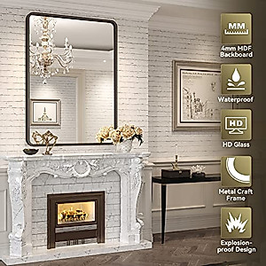 Brightify Black Bathroom Mirror for Wall, 24x36 Inch Rectangular Black Metal Framed Mirror, Modern Wall Mounted Vanity Mirror for Bathroom, Vertical or Horizontal