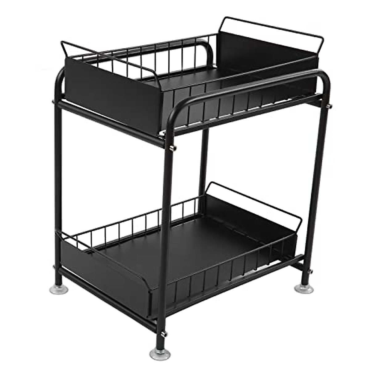 Oumefar Under Sink Organizer  , Anti Rust Pull Out Mesh Basket Stable 2 Tier Stackable Multi Use with Sliding Drawer for Kitchen