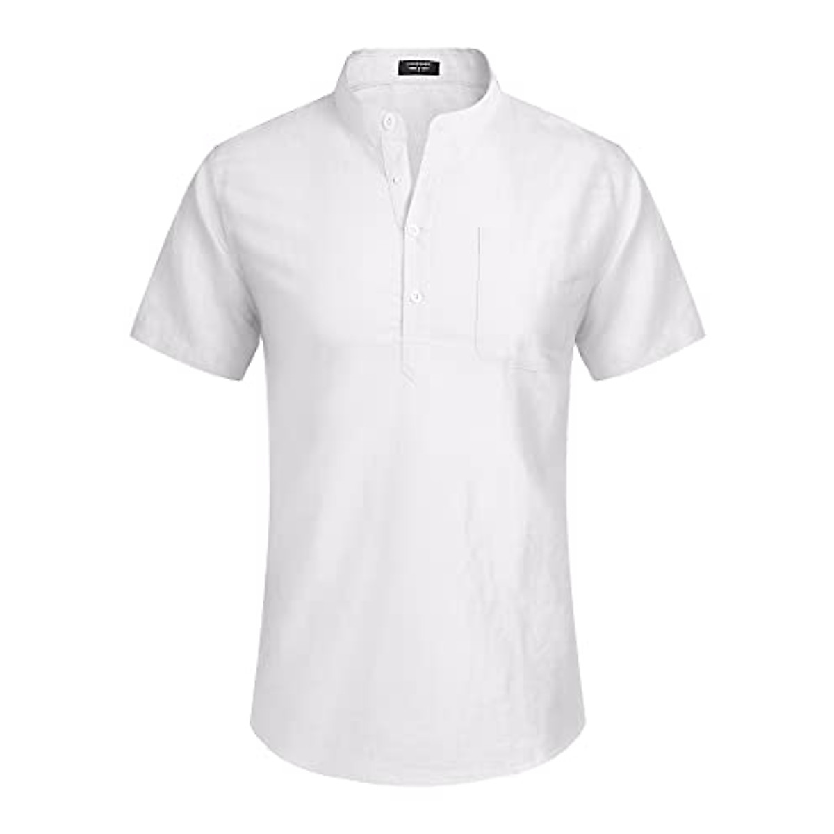 COOFANDY Mens Cotton Linen Henley Hippie Casual Beach T Shirt with Pocket, 01-White, X-Large, Short Sleeve