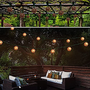 LIDORE 10 Counts Natural Rattan Balls String Light. Warm White Light for Patio, Wedding, Garden and Party Brown Rattan and Green Cord (Rattan)