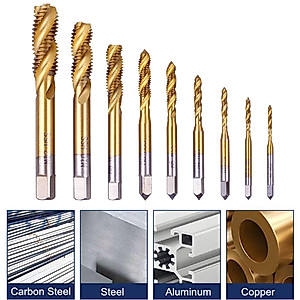 Rocaris 9 Pack of M2 M2.5 M3 M4 M5 M6 M8 M10 M12 Titanium Coated HSS Spiral Flute Metric Taps Set