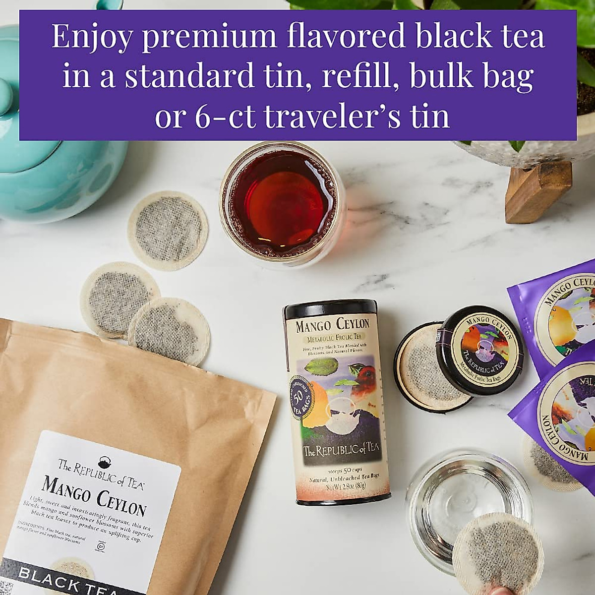The Republic of Tea – Mango Ceylon Black Tea, Metabolic Frolic Tea, 50 Tea Bag Tin
