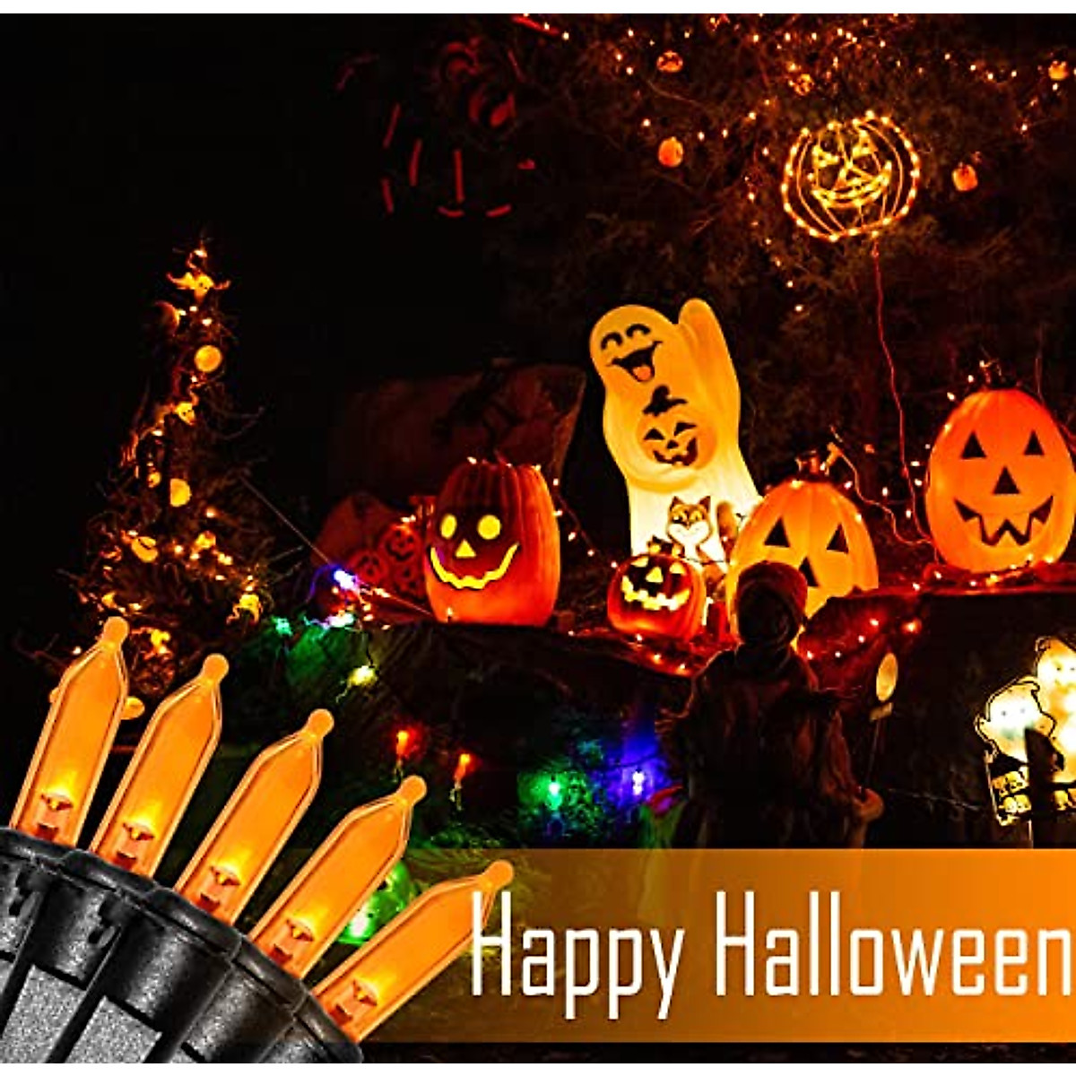 Orange LED Halloween String Lights 100 Outdoor Indoor Mini Christmas Tree Lights Set 26.9 Ft Black Wire Halloween Harvest Fall Lighting Holiday Décor Decorations