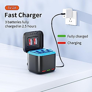 HONGDAK Hero 9/10/11/12 Battery 3-Pack 2000mAh and 3-Channel Fast Charger with Micro SD Storage Slots Fully Compatible with GoPro Hero 9 10 11 12 Black Official