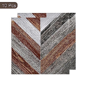 uxcell Peel and Stick Floor Wall Tiles Sticker, 10Pcs 8"x8" Self-Adhesive Wood Grain Floor Stickers Matte Frosted Flooring Tiles for Kitchen Bathroom and Home Decor, Yellow+Grey