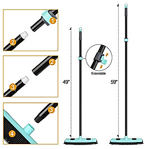 Rubber Broom Carpet Rake for Pet Hair Removal, Fur Remover Broom with 59" Telescoping Long Handle, Pet Hair Broom with Squeegee for Carpet, Hardwood Floor, Tile