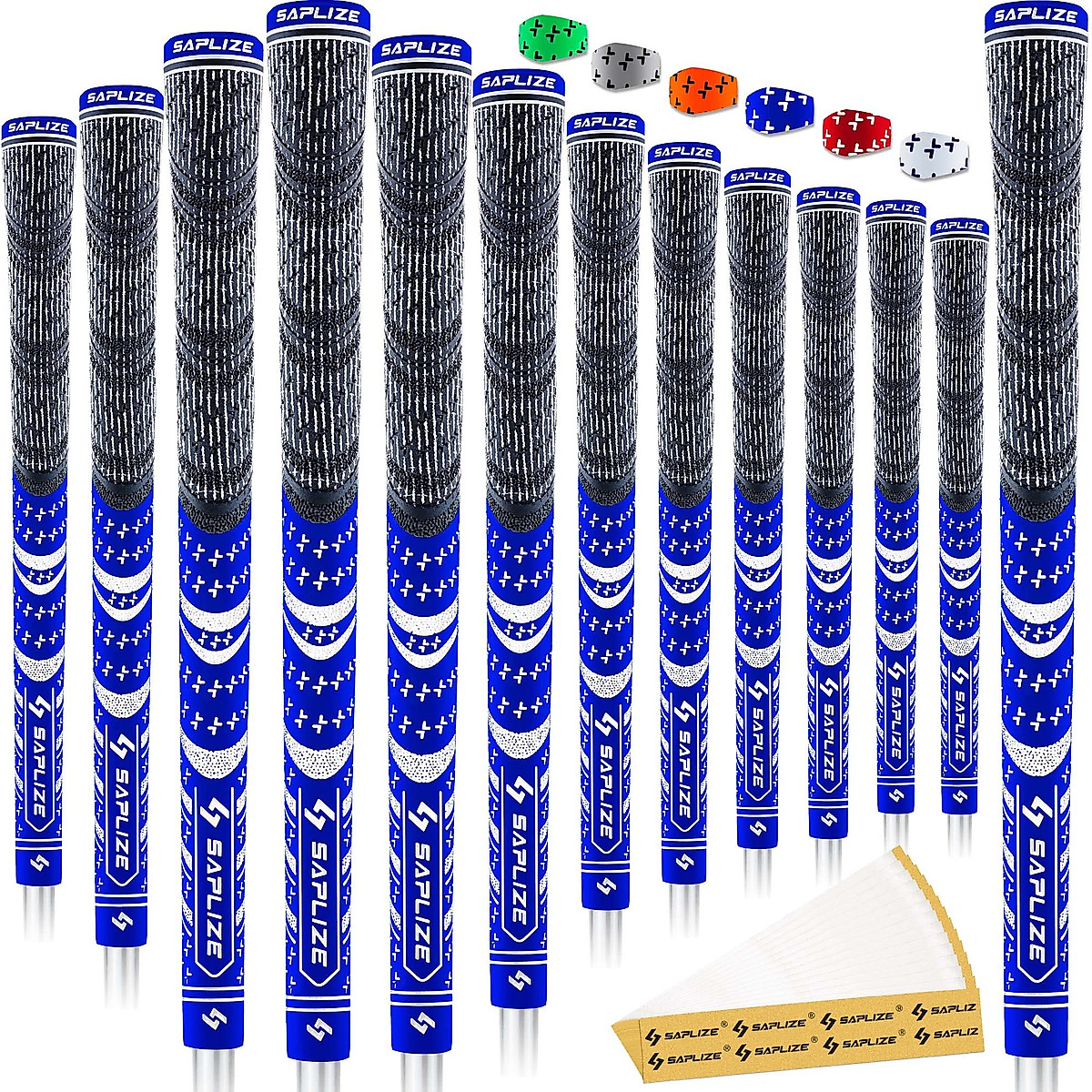 SAPLIZE Cross Corded Golf Grips 13 Pack, Low Taper Design, Multi-compound Hybrid Golf Club Grips, 13 Grips with 15 Tapes, Midsize, Blue, CL03 Series