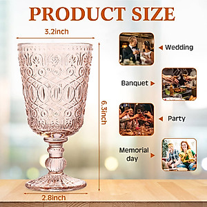 Rtteri 12 Pcs Vintage Glass Goblet Stemmed Wine Glasses Bulks 10 oz Wine Glasses Set High Clear Wine Glass Glassware for Juice Liquor Party Wedding Bars Restaurants Romantic Embossed (Flesh Pink)