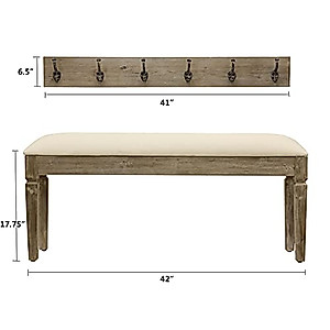 Décor Therapy Waverly Wood Bench with Coat Rack Set, Measures 42x11.8x17.75, Winter White