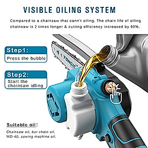 Mini Chainsaw Cordless, Yongic 6Inch Brushless Chain Saw Electric Chainsaw with Oiling System, Battery Chainsaw Power Chain Saws with 3.0Ah Large Battery for Branches Trimming Wood Cutting