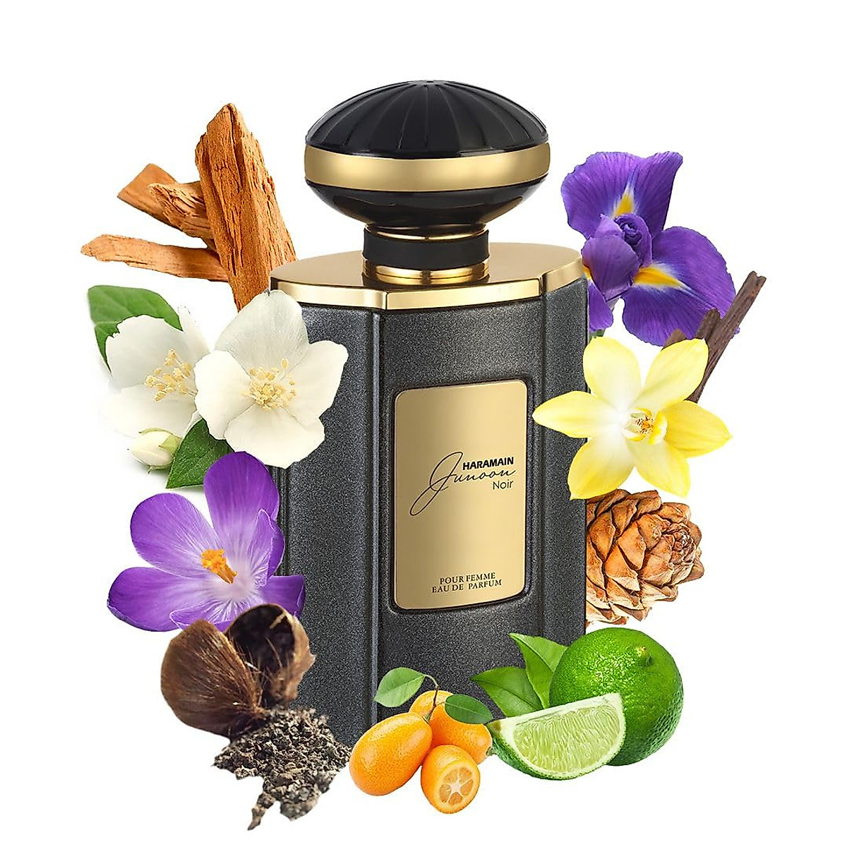 Al Haramain Junoon Noir for Women - Arabian Perfume - Long Lasting Arabic Perfume - Oriental Floral Fragrance - Femme Eau de Parfum - 2.5 oz