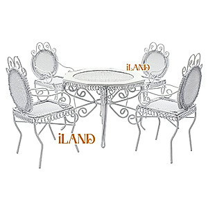 iLAND Fairy Garden Accessories Outdoor incl Swing, Table and Chairs w/Rose Vines, Dollhouse Furniture Set for Dollhouse Garden on 1/12 Scale (Elegant 16pcs)