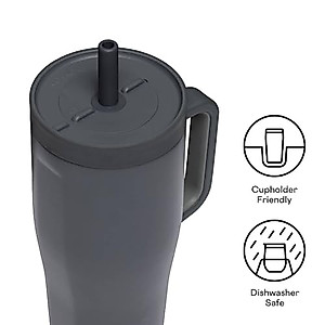 Corkcicle Cruiser Insulated Tumbler with Handle & Straw, Flint, 22 oz – 100% Leakproof Cupholder Friendly Water Bottle Keeps Drinks Cold 20hrs