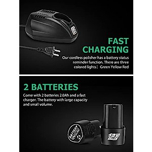 Cordless Car Buffers and Polishers Kit with 2pcs 12V Lithium Rechargeable Battery Polisher with Variable Speed, 2.0Ah Portable Buffer Kit for Buffer/Polisher/Sander (Dark Grey)