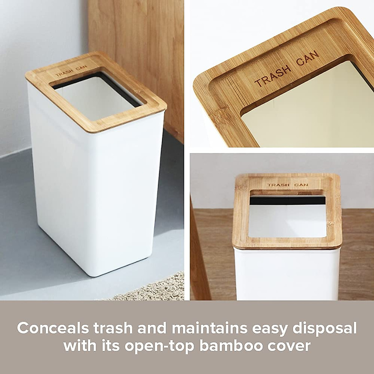 Slim Trash Can (2-Pack) Rectangular Bathroom Trash Can - Scandinavian Style Modern White Trash Can - Open Top Waste Basket - 1.85Gal/7L Large Garbage Can - Kitchen Trash Can - Compact Trash Bin