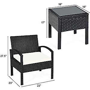 HAPPYGRILL 3pcs Patio Conversation Set Outdoor Wicker Furniture Set Rattan Table & Chairs Set with Seat Cushions, Modern Bistro Set with Coffee Table for Garden Balcony Backyard