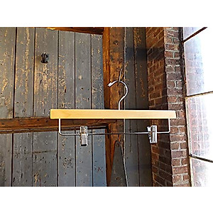 NAHANCO 6214RCCH 14” Wooden Pant Skirt Hanger with Chrome Hook and Clips, Natural (Pack of 100)