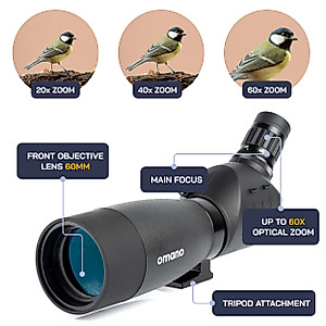 Omano Smithsonian Spotting Scopes for Target Shooting – 20-60x60 Spotting Scopes for Bird Watching – Best Spotting Scope with Tripod and Phone Adapter for Adults – includes Smithsonian Bird Guide