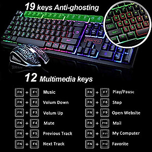 FELICON Wired Gaming Keyboard and Mouse Combo & 10 RGB Mouse Pad Set Waterproof 104 Keys Rainbow Backlight Mechanical Feel Keyboard and Crack Glowing Mouse for Laptop PC Computer Gaming and Work