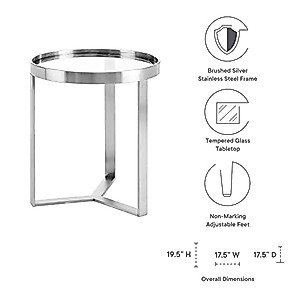 Modway Relay Glass and Metal Accent Side Table, Silver 17.5 x 17.5 x 19.5