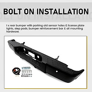 KUAFU Rear Step Bumper Compatible with 2007-2013 Chevy Chevrolet Silverado GMC Sierra 1500 Replace for GM1103149 W/Sensor Holes & License Plate Light & Bumper Reinforcement Bar Bracket Steel 2Packages