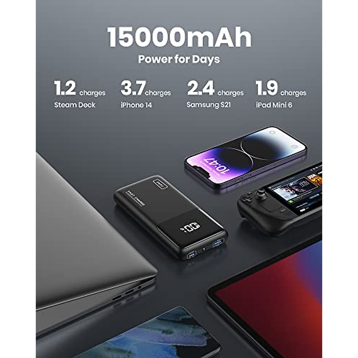 INIU Portable Charger, 45W USB C Power Bank Fast Charging with 15000mAh PD QC External Phone Battery Pack for iPhone 14 13 12 11 Pro Max X 8 iPad MacBook Steam Deck Samsung S22 S21 S20 Tablets PPS