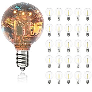 Svater G40 LED Replacement Bulbs for Outdoor String Lights, 25 Pack Dimmable Shatterproof Globe Bulbs, E12/C7 Screw Base Edison Light Bulbs for Indoor Outdoor Patio Decor, Warm White 2700K
