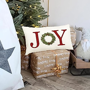 ADFLOOD Christmas Pillow Covers 12X20 Joy Christmas Garland Decorative Throw Pillows Decoration Holiday Party Red Cushion Case for Home Couch Sofa