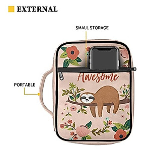 UNICEU Bible Cover for Women Girls Gifts Floral Sloth- You Are Awesome Bible Case Scripture Study Book Carrying Tote Bag for Church Library
