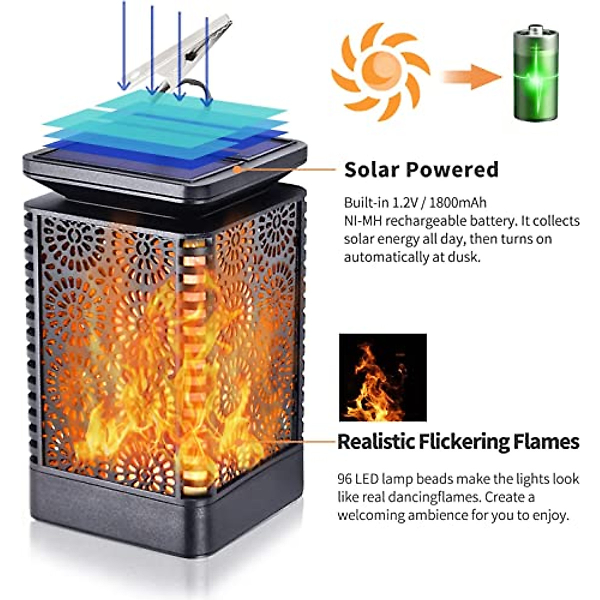 Solar Lantern Lights Dancing Flame Waterproof Outdoor Hanging Lantern Solar Powered Umbrella Led Night Lights Auto on Off Landscape Decorative for Garden Patio Deck Yard Path 4 Pack