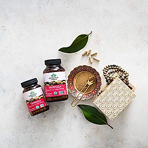 ORGANIC INDIA Triphala Herbal Supplement - Digestion & Colon Support, Immune System Support, Adaptogen, Nutrient Dense, Vegan, Gluten-Free, USDA Certified Organic, Non-GMO - 180 Capsules