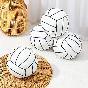 Gerrii 4 Pcs Volleyball Pillow 3D Sports Ball Pillow Fluffy Plush Stuffed Throw Pillow Sport Theme Cushion Volleyball Party Favors Plush Stuffed Pillow Gifts for Room Decor