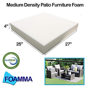 Foamma Medium Density Outdoor Cushion Replacement for Patio Furniture Premium Comfort and Support 4” x 25” x 27” Cover Not Included
