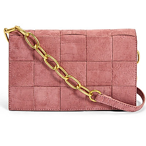 Like Dreams Women's Gold Chain Link Padded Fashion Hailey Woven Suede Crossbody Handbag (Mauve)