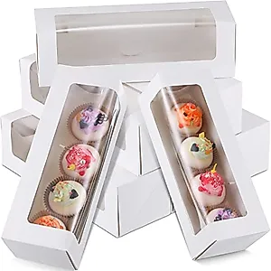 Cookie Boxes Swiss Roll Cake Box Cake Boxes White Bakery Boxes with Clear Display Window Mini Cupcake Box Pastry Packaging Box for Chocolate Cupcakes Breads Muffins Pastries Donuts (40 Pieces)