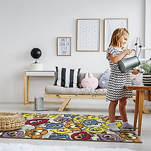 Machine Washable Educational Space Numbers Design Non-Slip Rubberback 5x7 Kid's Area Rug for Playroom, Kid's Room, Bedroom, 5' x 6'6", Navy