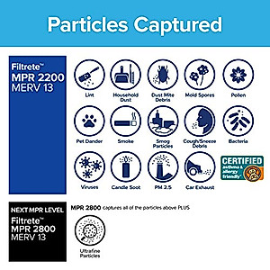 Filtrete 20x30x1 Air Filter MPR 2200 MERV 13, Healthy Living Elite Allergen, 2-Pack (exact dimensions 19.81x29.81x0.78),White