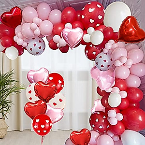 116pcs Valentine's Day Balloons Garland Arch Kit Include Red Pink White Balloons,Heart Printed Balloons , Foil Mylar Heart Balloons, Valentines Wedding Party Decoration Supplies